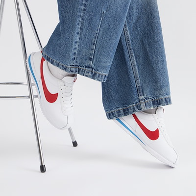 Women s Cortez Sneakers in White Red Blue Little Burgundy